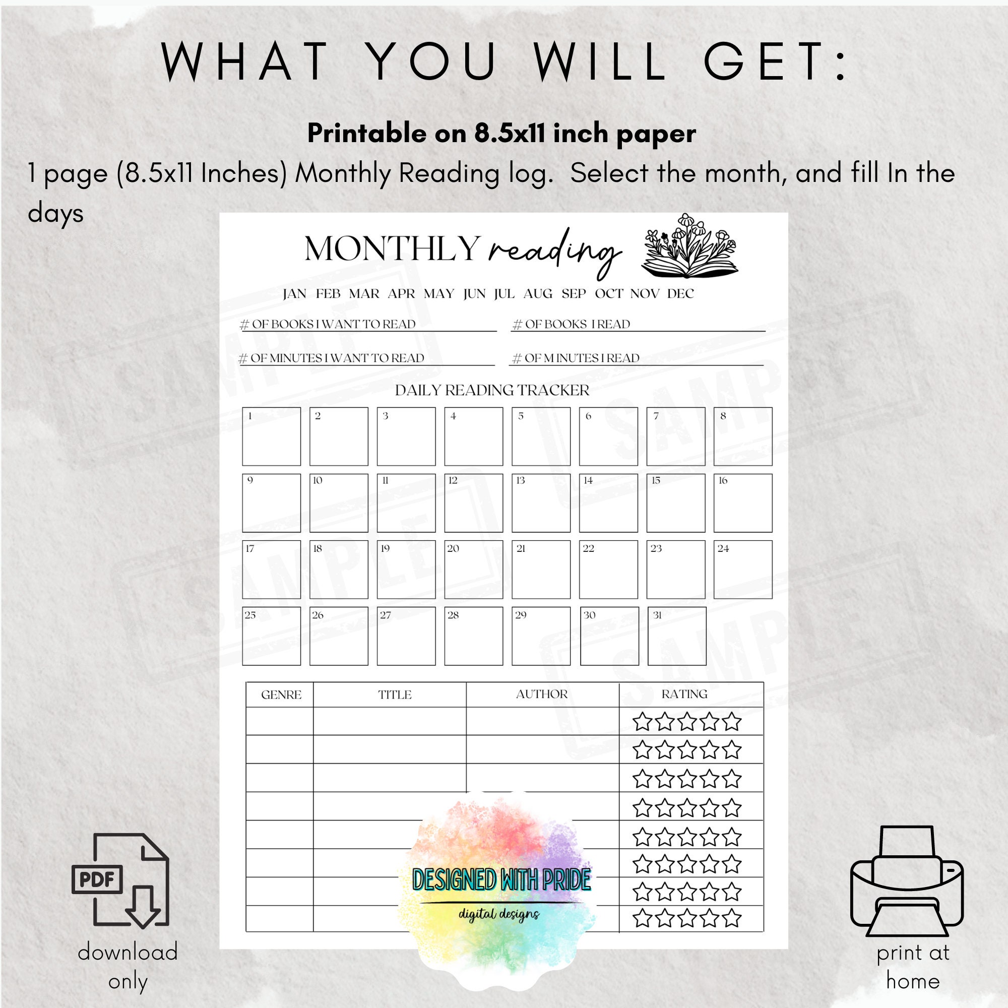 Monthly Book Tracker | Monthly Reading Log | Book Club Reading Tracker ...