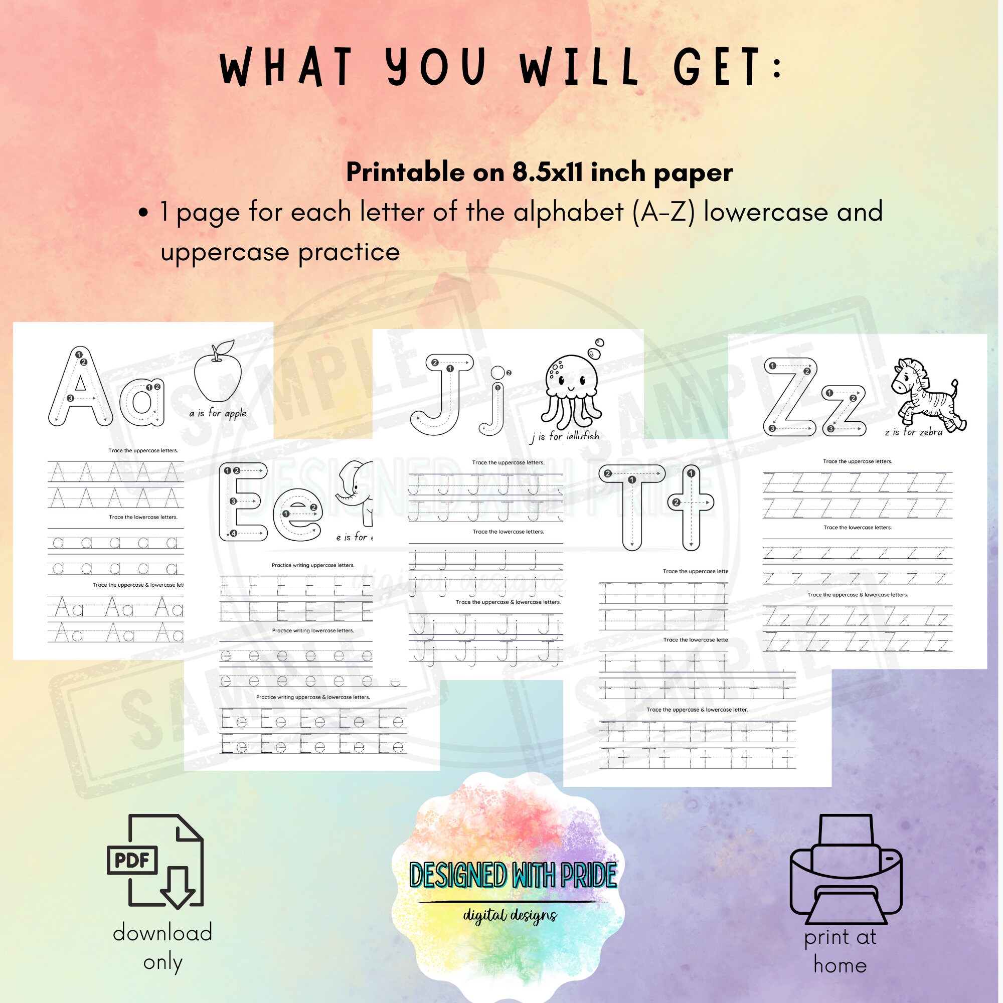 Alphabet Tracing Practice Handwriting Practice Home School Printable ...