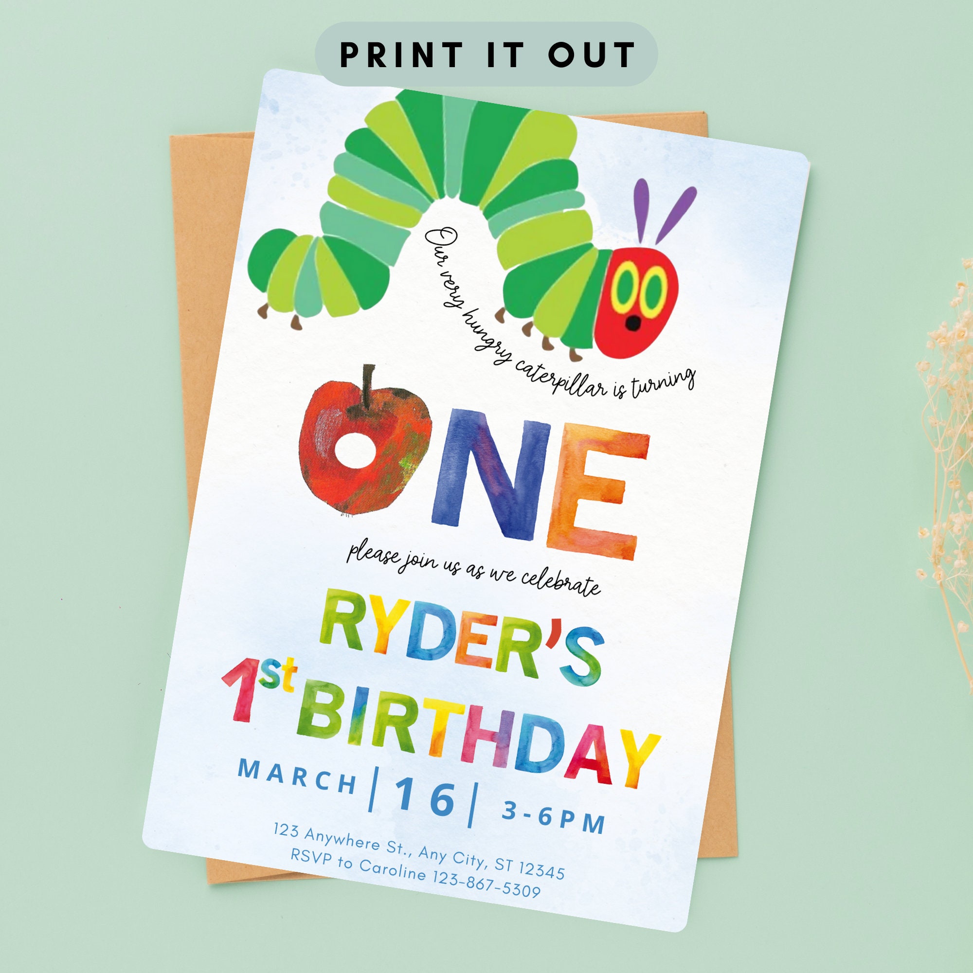 Hungry Caterpillar Invitation. 1st Birthday Invitation. Birthday Invite ...