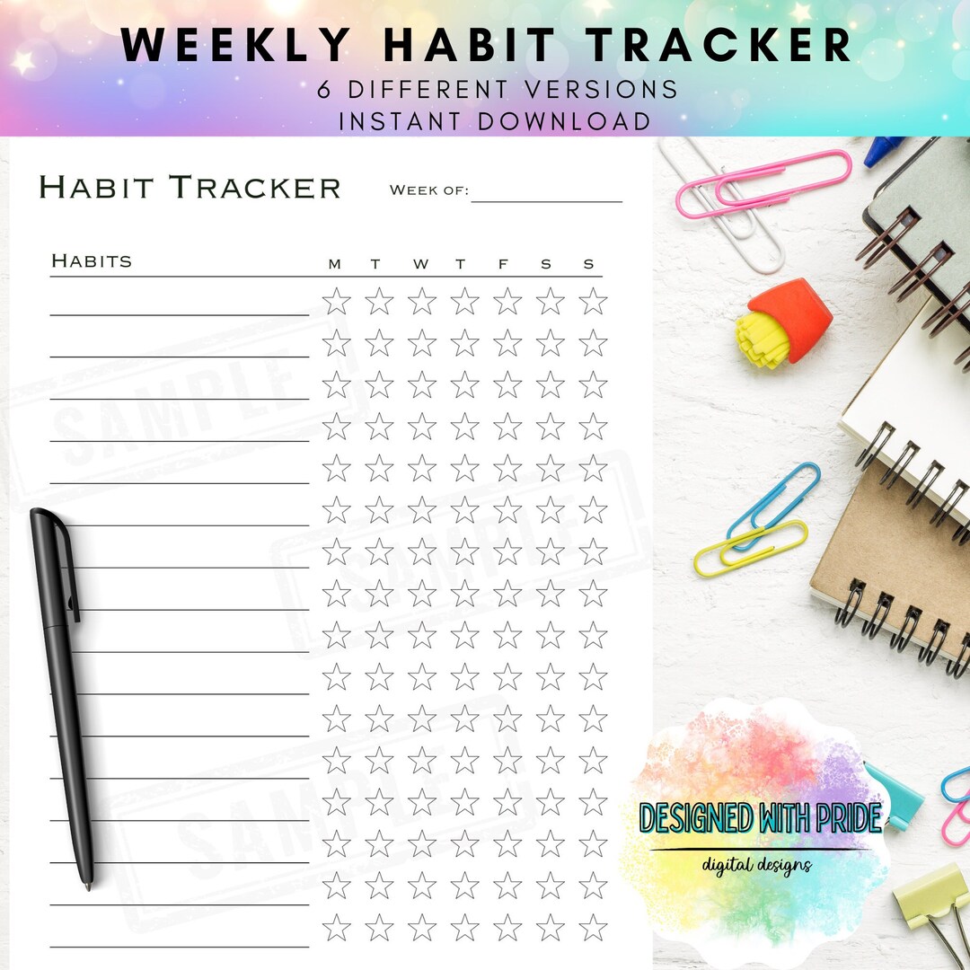 Weekly Habit Tracker | Printable Habit Tracker | 7 Day Habit Challenge ...