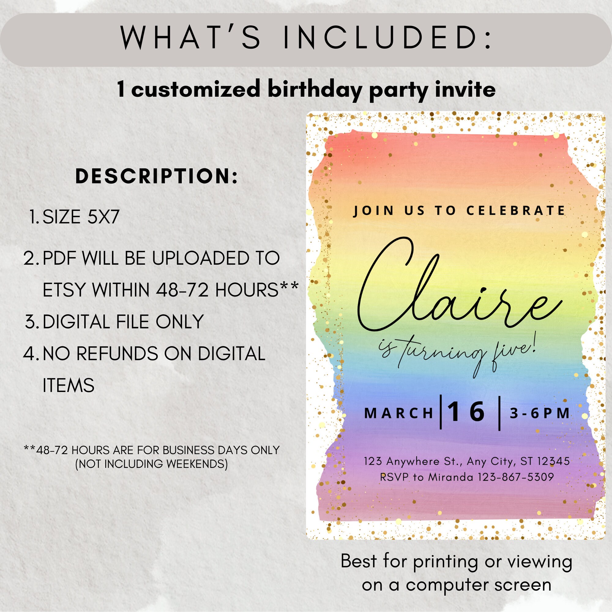 Rainbow Birthday Invitation.rainbow Party. Colorful Rainbow Party ...