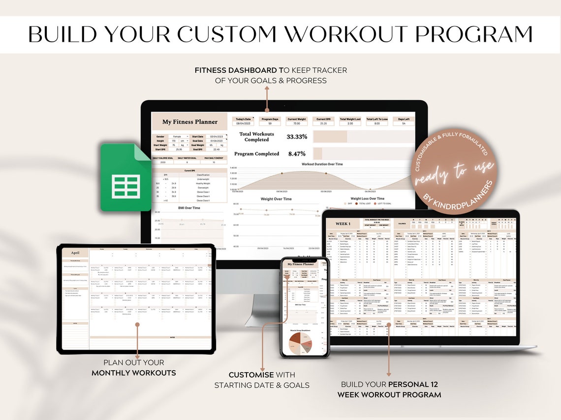 Fitness & Workout Planner for Google Sheets Customisable Workout ...