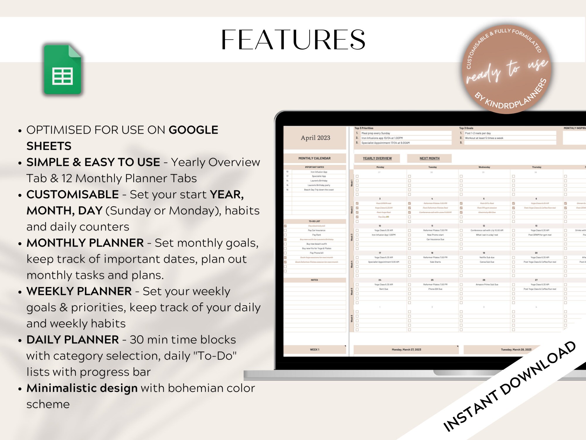 Ultimate Digital Daily Planner for Google Sheets, Productivity ...