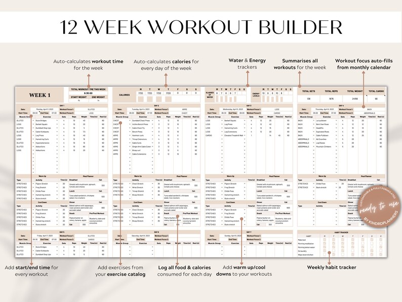 Fitness & Workout Planner for Google Sheets Customisable Workout ...