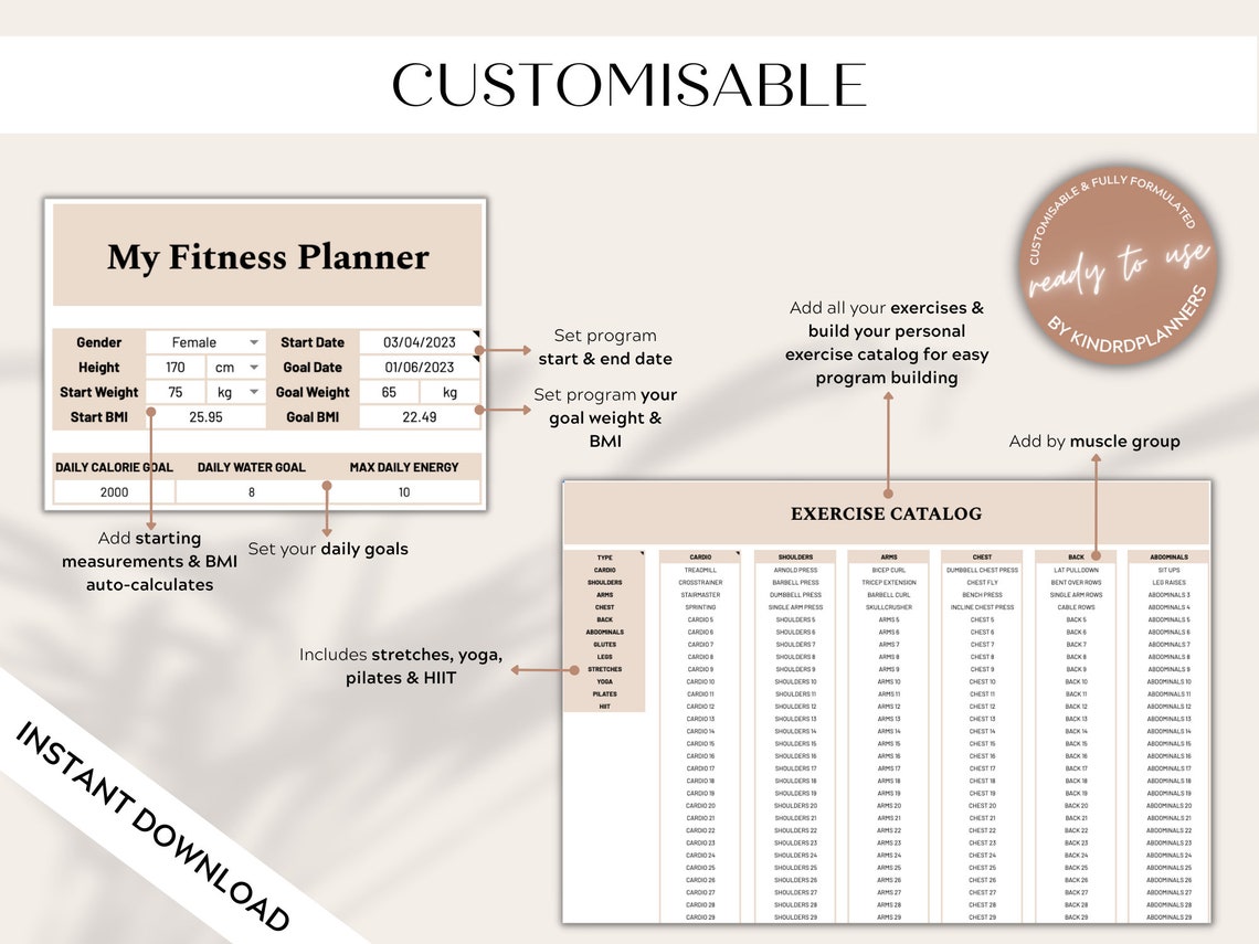 Fitness & Workout Planner for Google Sheets Customisable Workout ...