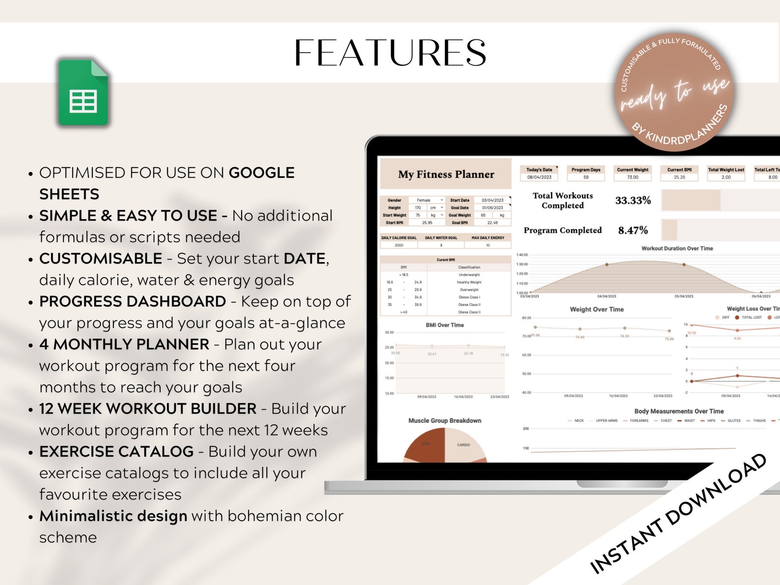 Fitness & Workout Planner for Google Sheets Customisable Workout ...