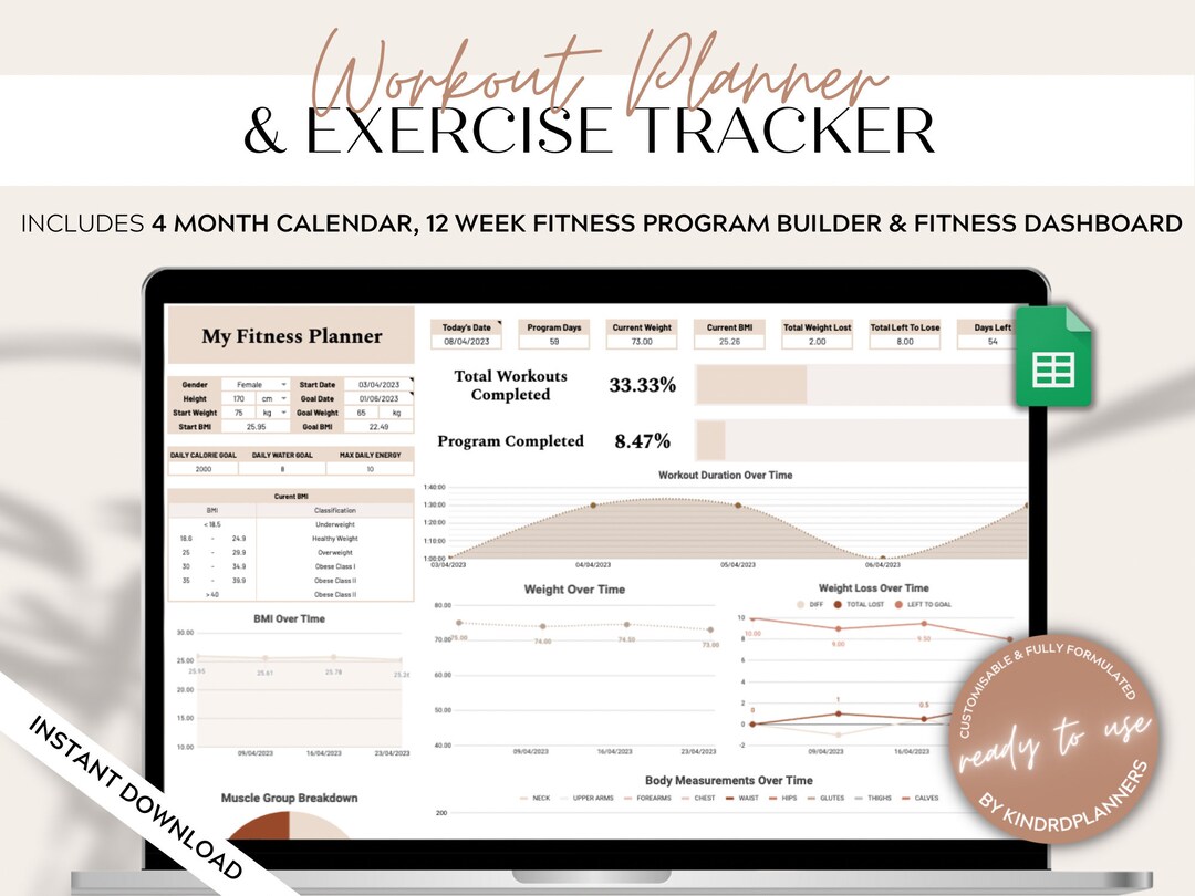 Fitness & Workout Planner for Google Sheets Customisable Workout ...