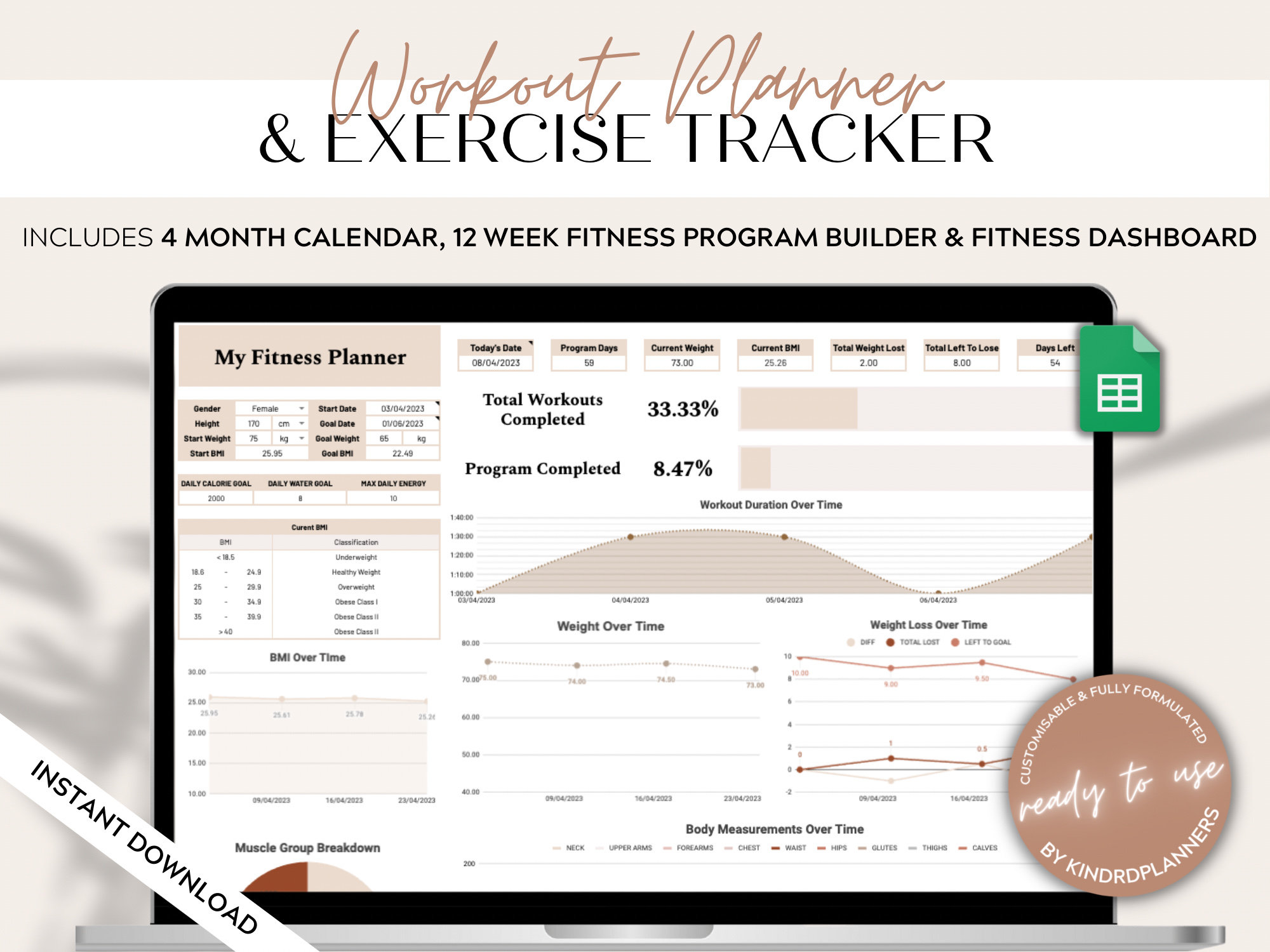 Fitness & Workout Planner for Google Sheets Customisable Workout ...