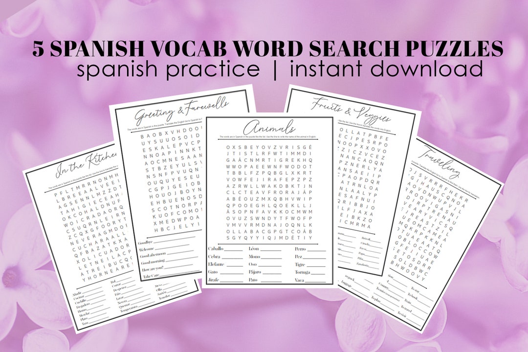 Spanish Vocabulary Word Search Printable Puzzles - Etsy