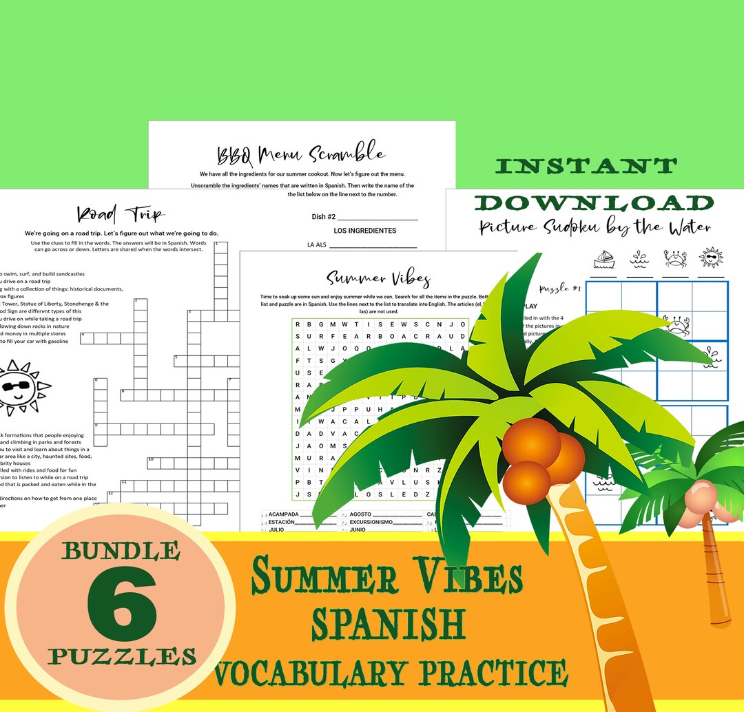 Summer Vibes Spanish Vocabulary Practice Activity Printables - Etsy