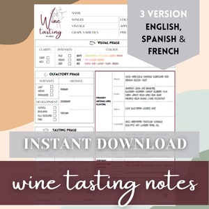 Wine Tasting Notes PDF Printable Guide / Template for Wine Reviews and ...