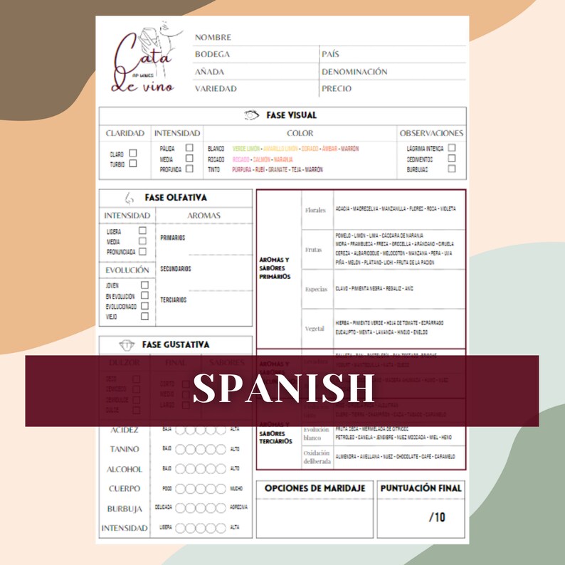 Wine Tasting Notes PDF Printable Guide / Template for Wine Reviews and ...