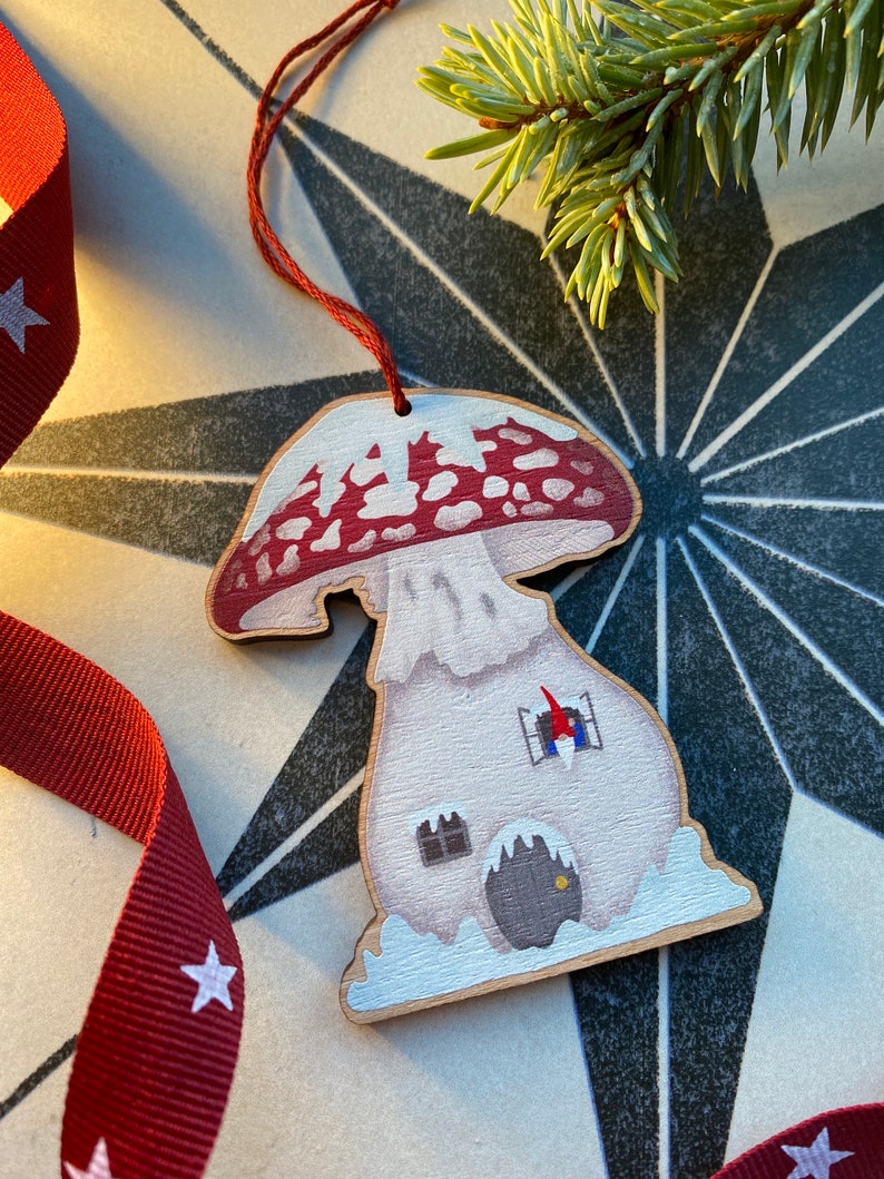 Mushroom House Christmas Bauble / Hanging Decoration Gnome House, Elf ...