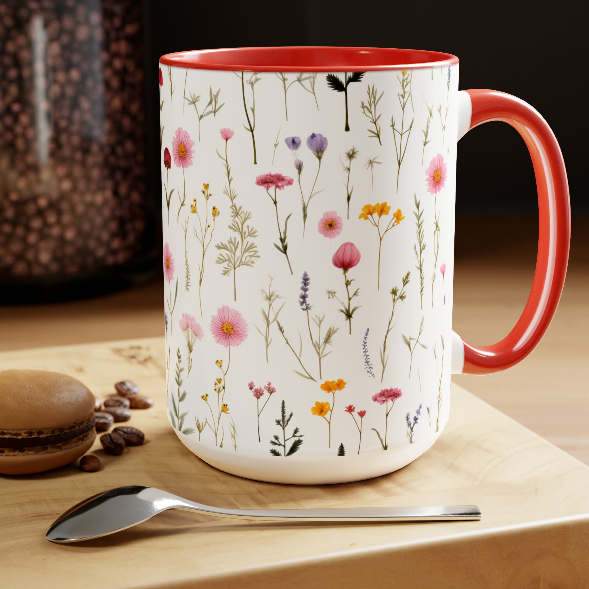 Pressed Floral Coffee 15 Oz Mug Flower Patterned Mug Floral Mug Garden ...