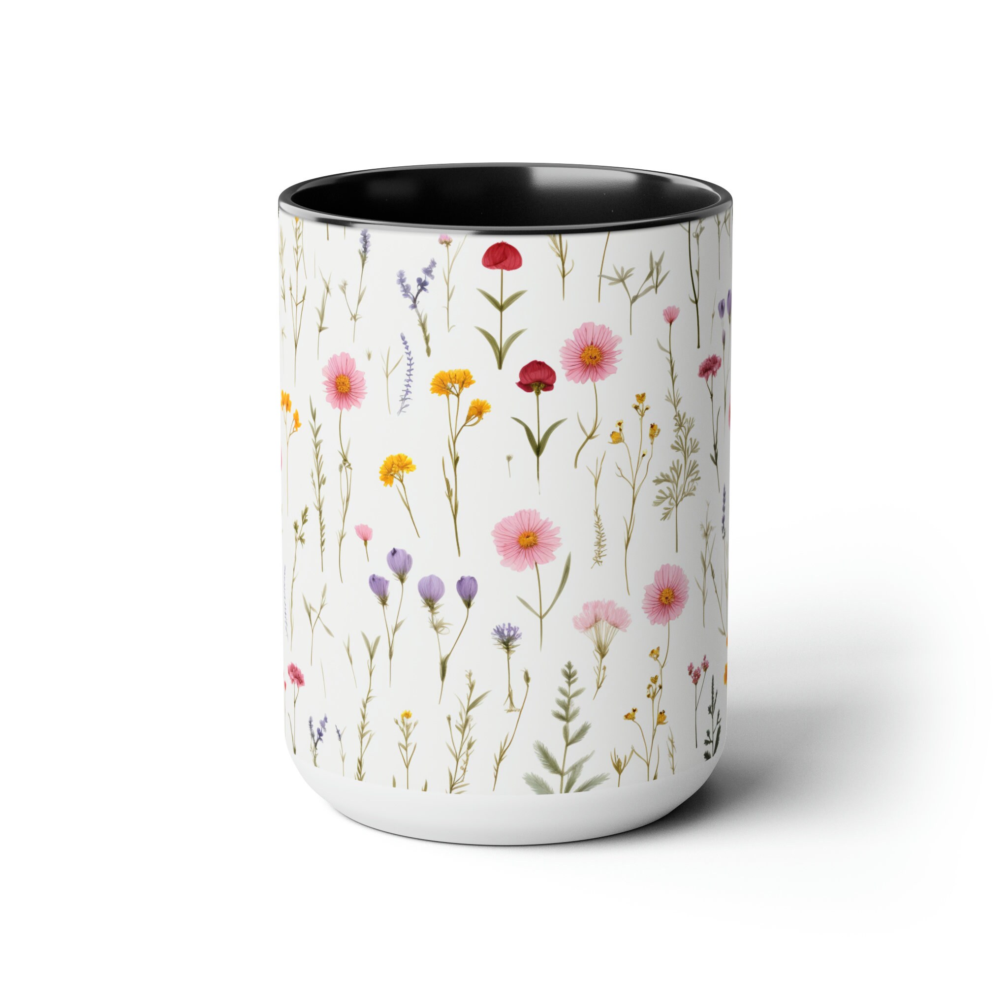 Pressed Floral Coffee 15 Oz Mug Flower Patterned Mug Floral Mug Garden ...