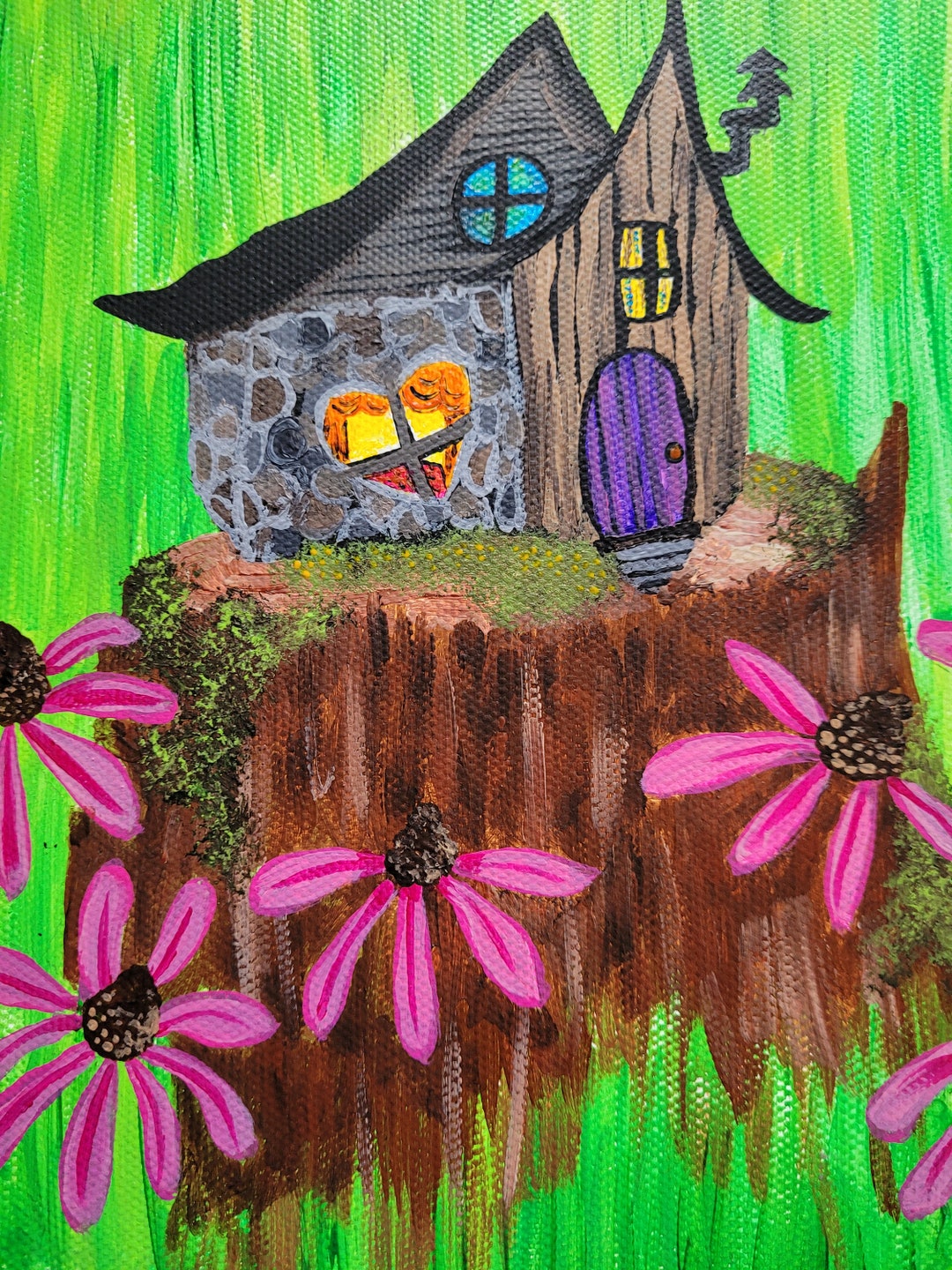 Original Acrylic, "whimsical Willow Stump" - Etsy