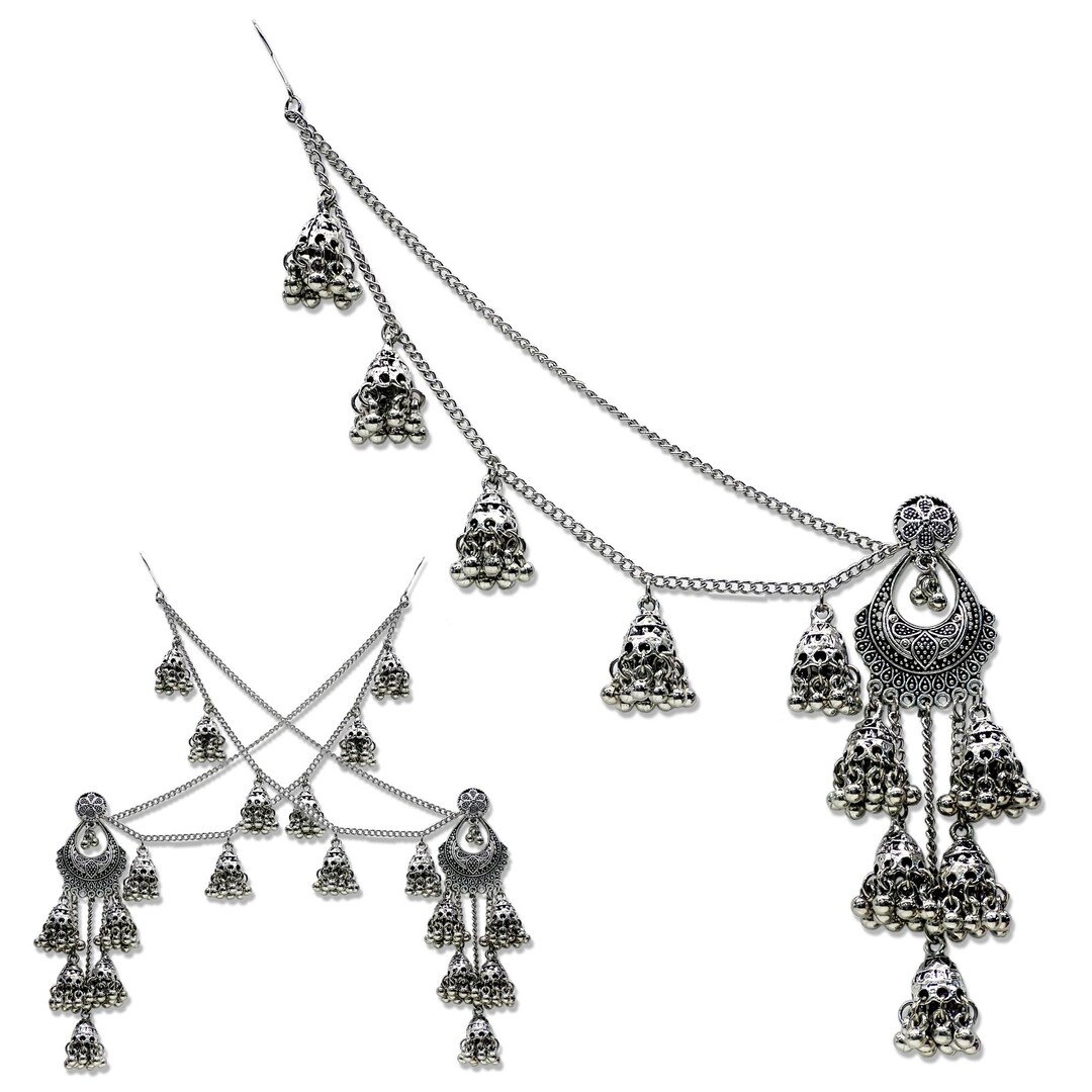 Handmade Traditional Oxidized Bahubali Chandbali Jhumkas With Chains ...