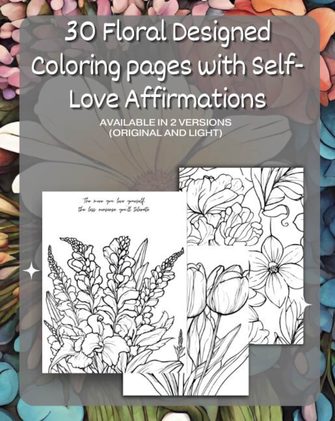 30 Floral Designed Coloring Pages With Self-love Affirmations - Etsy