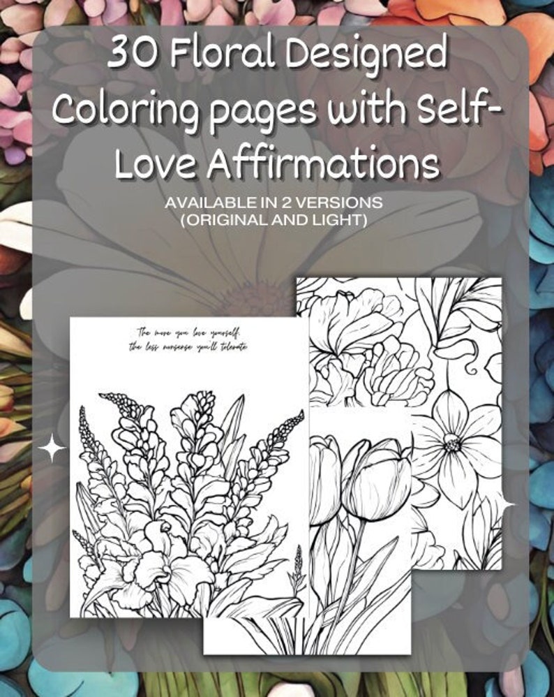 30 Floral Designed Coloring Pages With Self-love Affirmations - Etsy