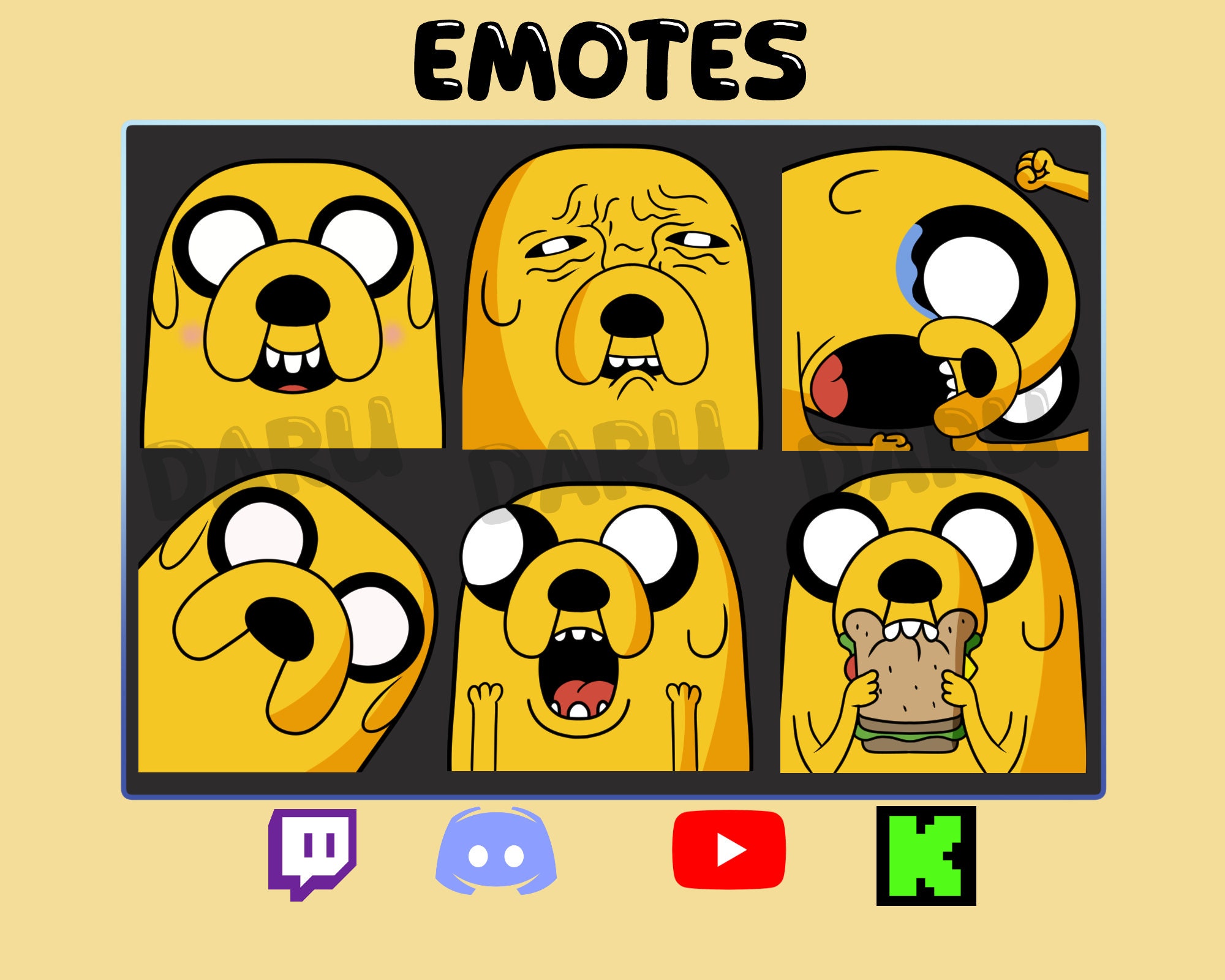 Emotes Pack JAKE Adventure Time for Twitch/discord/youtube - Etsy
