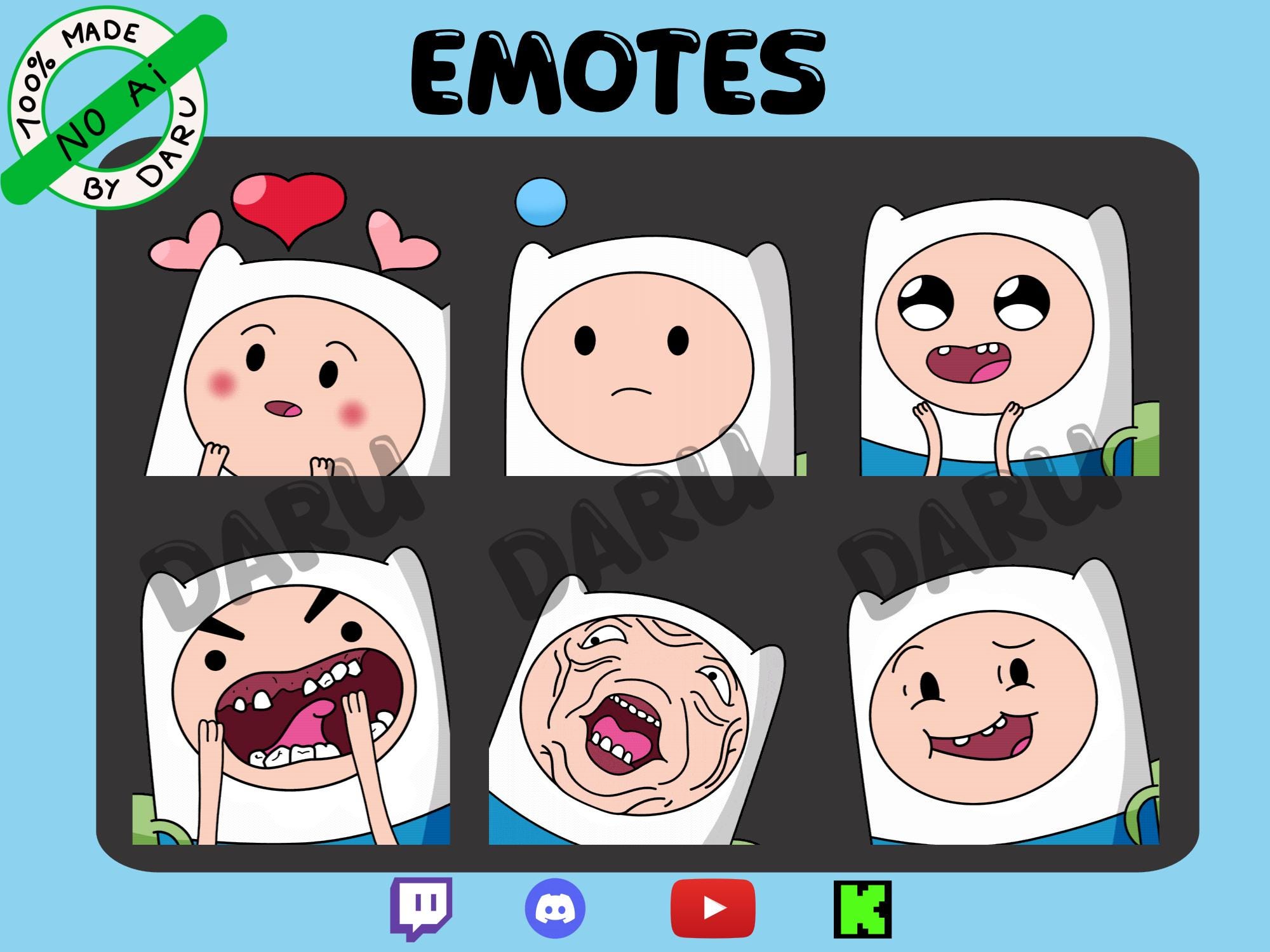 Animated Emotes Pack FINN Adventure Time for Twitch/discord/youtube ...
