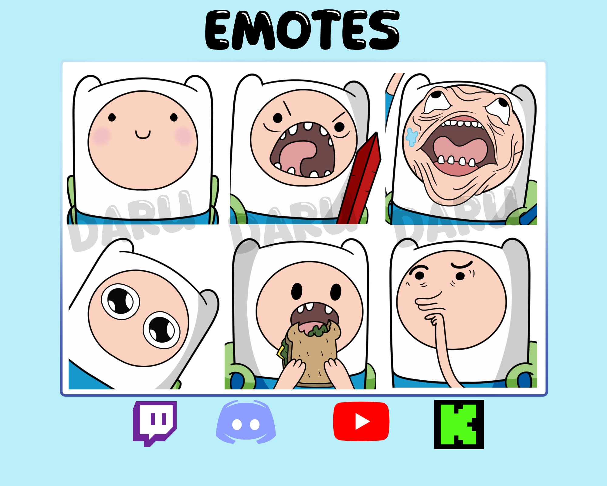 Emotes Pack FINN Adventure Time for Twitch/discord/youtube - Etsy