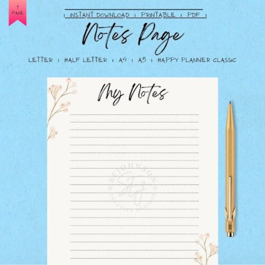 Elegant Floral Note Pages Printable Lined Note Paper Notes - Etsy