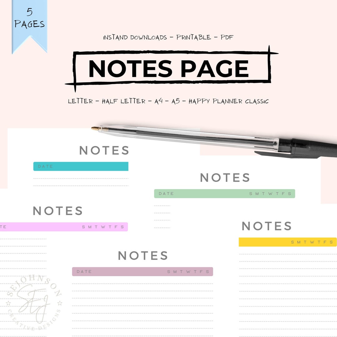 Simple Notes Page, Notes Page Printable, Lined Note Paper, Notes Page ...