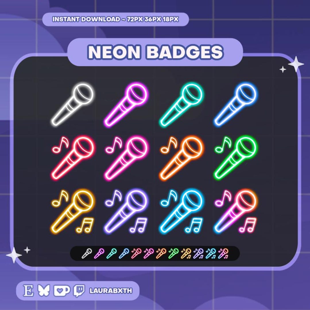 Neon Microphone Twitch Badges | Bit Badges | Sub Badges | Glow | Sing ...
