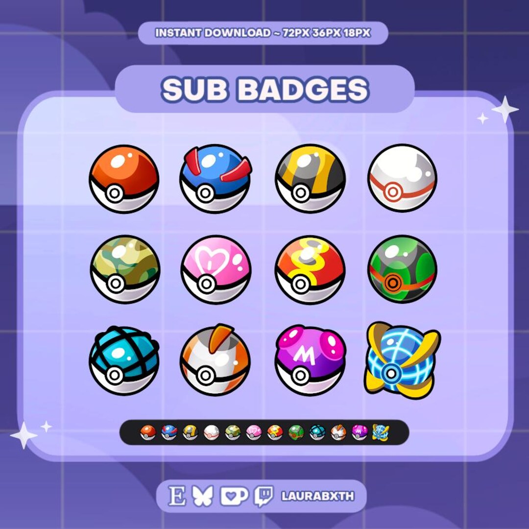 Pokémon Poké Ball Twitch Badges | Sub/bit Stream Icons | Digital ...