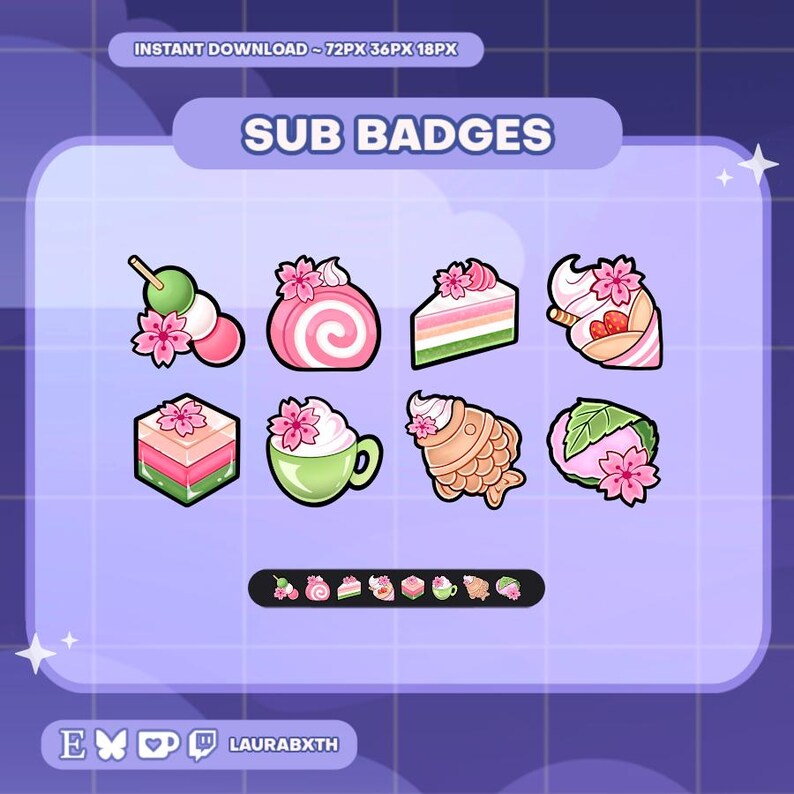 Japanese Sakura Dessert Twitch Badges | Sub Badges | Bit Badges ...