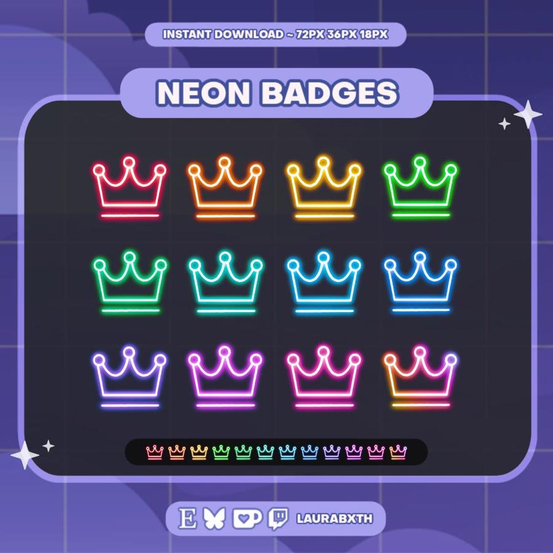 Neon Crown Twitch Badges | Sub/bit Stream Icons | Digital Download - Etsy