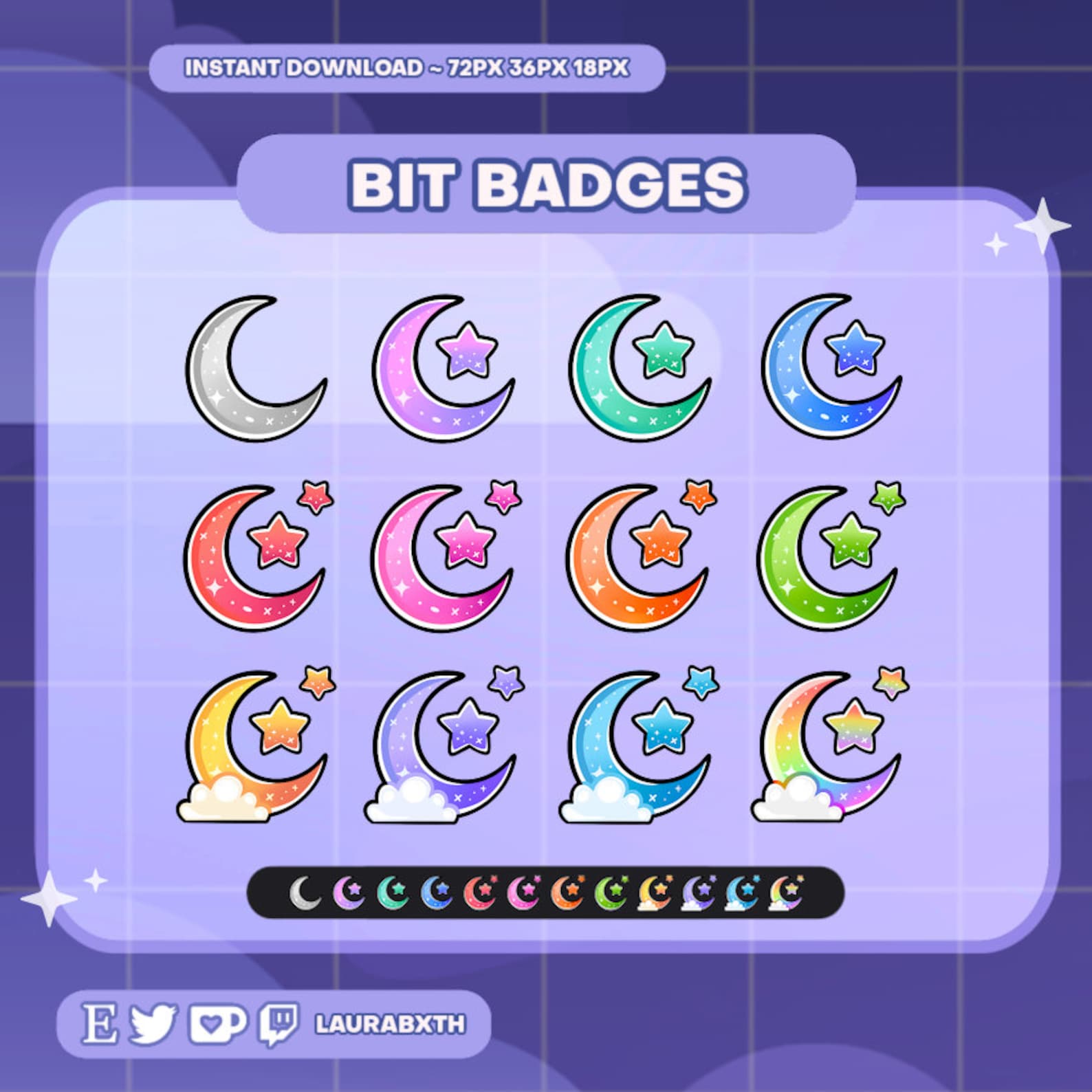 Crescent Moon Twitch Badges Bit Badges Sub Badges Kawaii Cute Premade ...