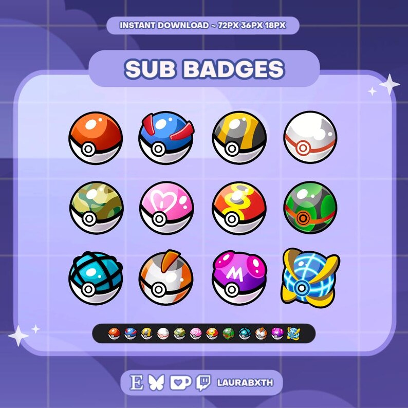 Pokémon Poké Ball Twitch Badges | Sub/bit Stream Icons | Digital ...