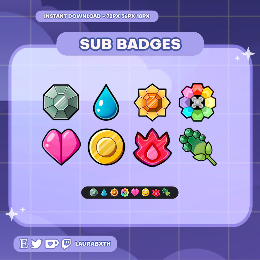 Pokémon Indigo League Gym Twitch Badges Kanto Region Sub Badges Bit ...