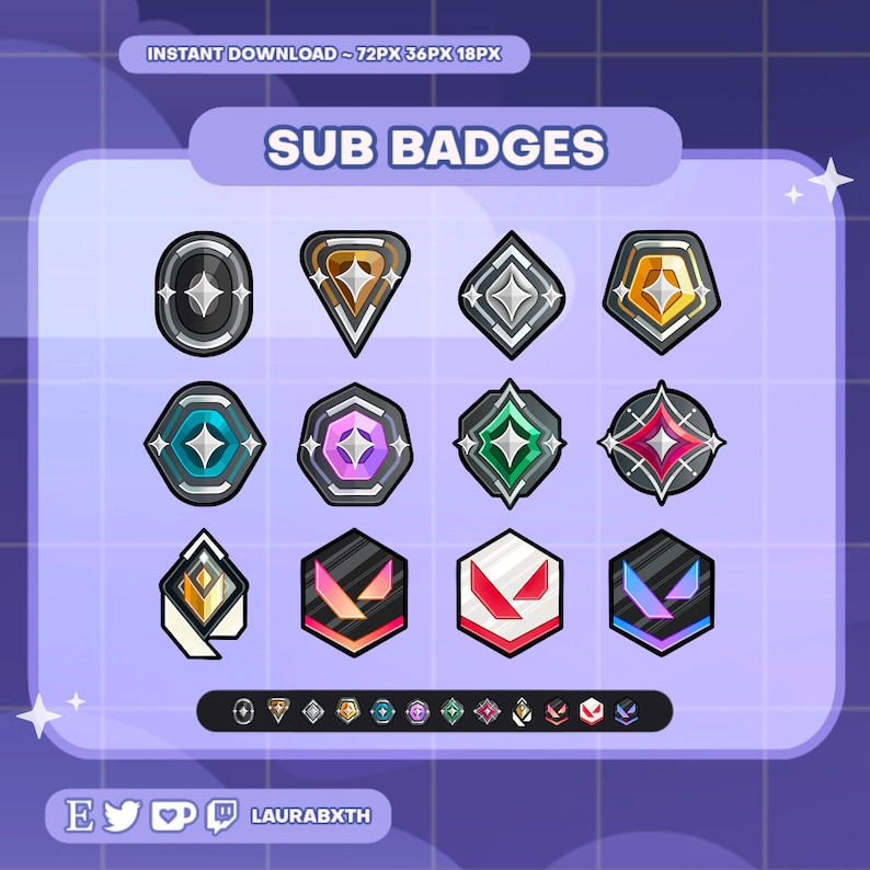 Valorant Ranks Twitch Badges Sub Badges Bit Badges Stream Gaming ...