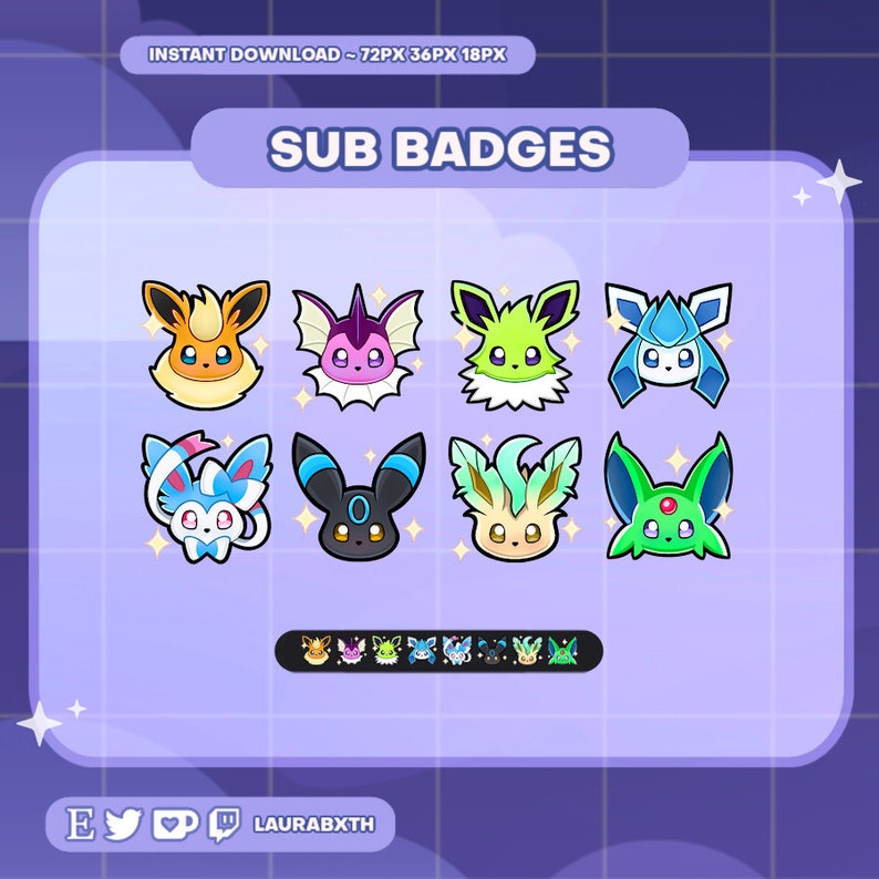 Shiny Eeveelution Pokémon Twitch Badges Sub Badges Bit Badges Anime ...
