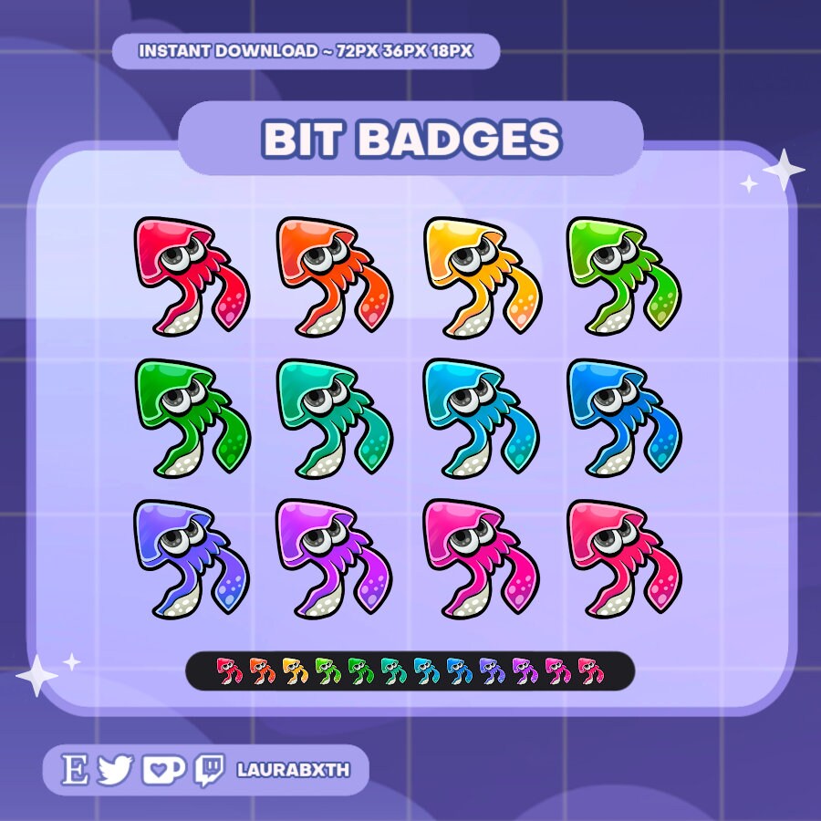 Splatoon Inkling Squid Twitch Badges Bit Badges Sub Badges Stream ...