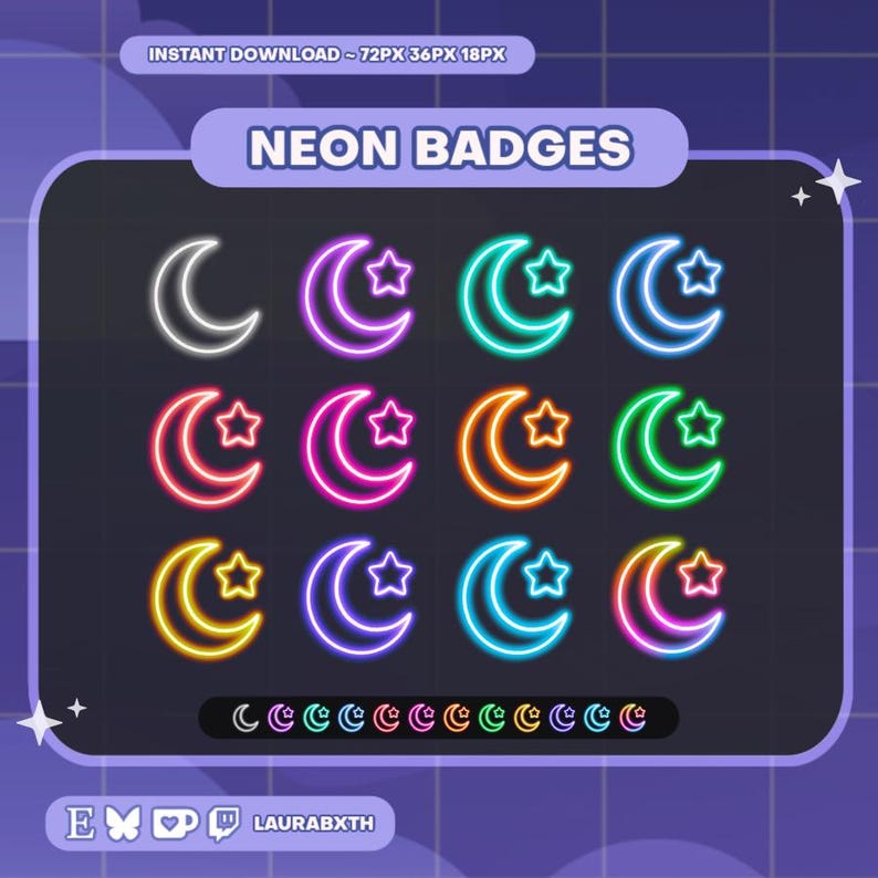 Neon Moon Twitch Badges | Bit Badges | Sub Badges | Glow | Cute ...