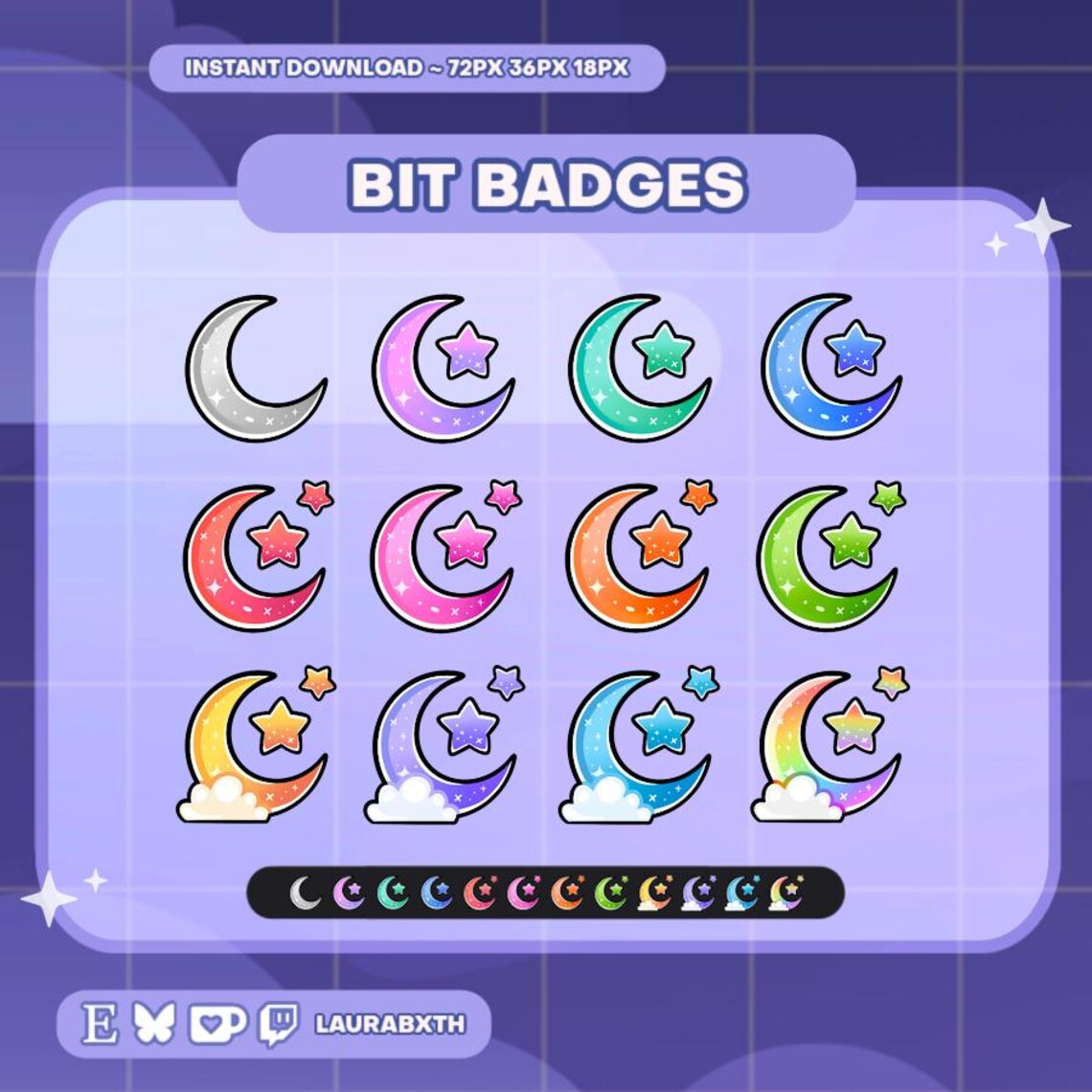 Crescent Moon Twitch Badges | Bit Badges | Sub Badges | Kawaii | Cute ...