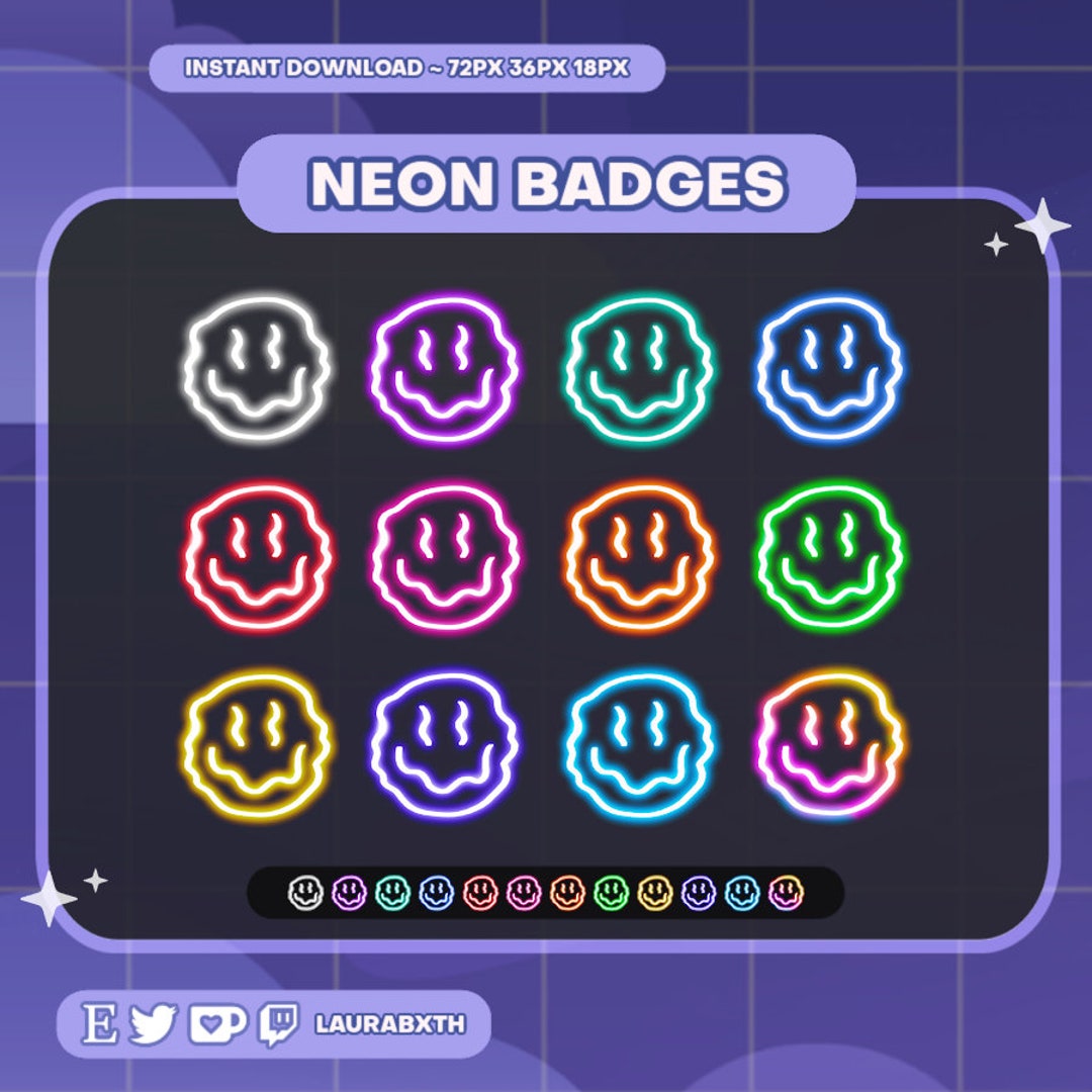 Neon Trippy Smiley Twitch Badges Bit Badges Sub Badges Glow Gaming Premade - Etsy