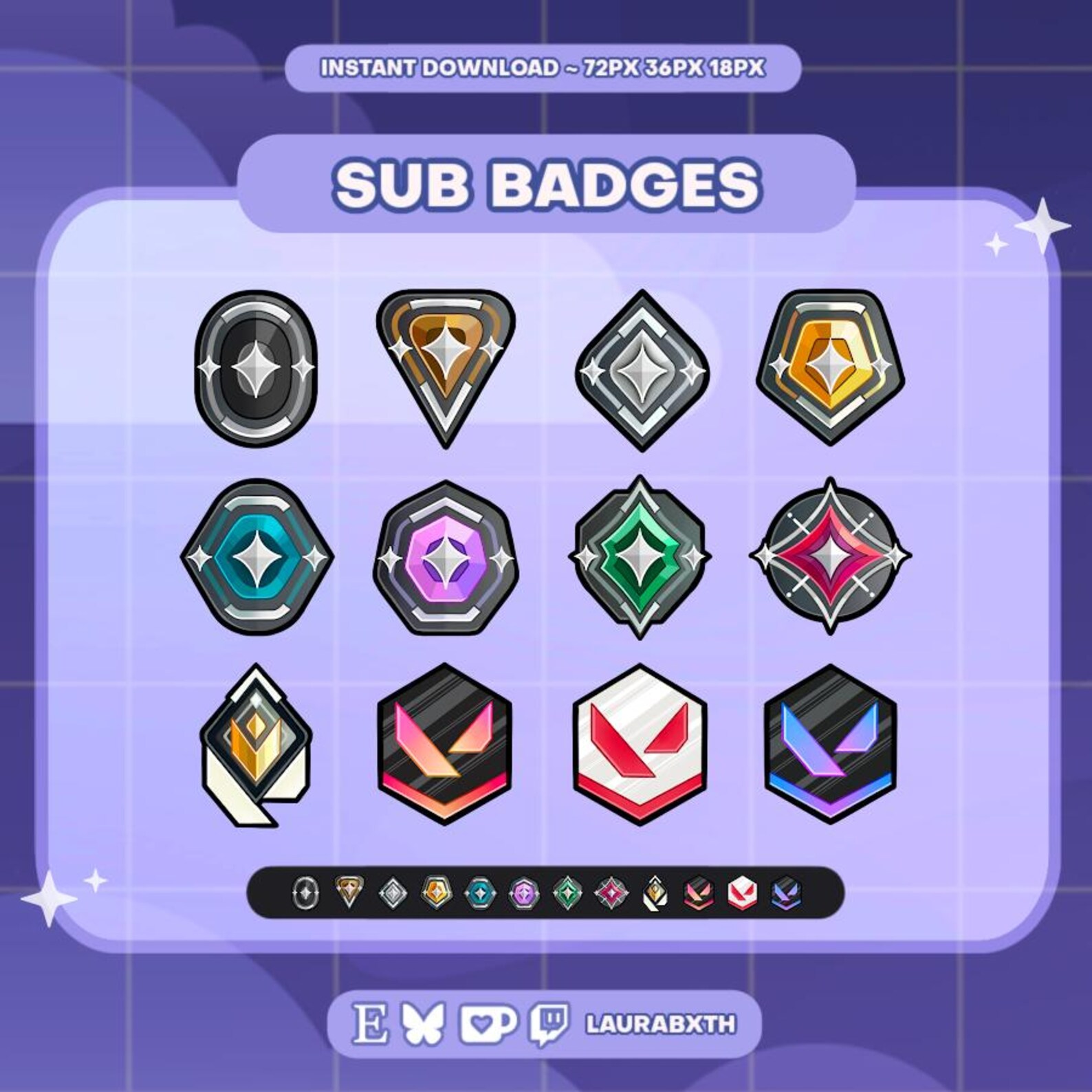 Valorant Ranks Twitch Badges | Sub/bit Stream Icons | Digital Download ...