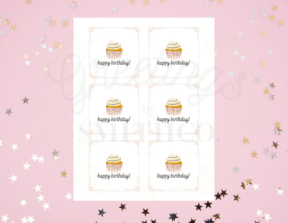 Printable Birthday Card, Printable Gift Tag, Cupcake Gift Tag, Pink ...
