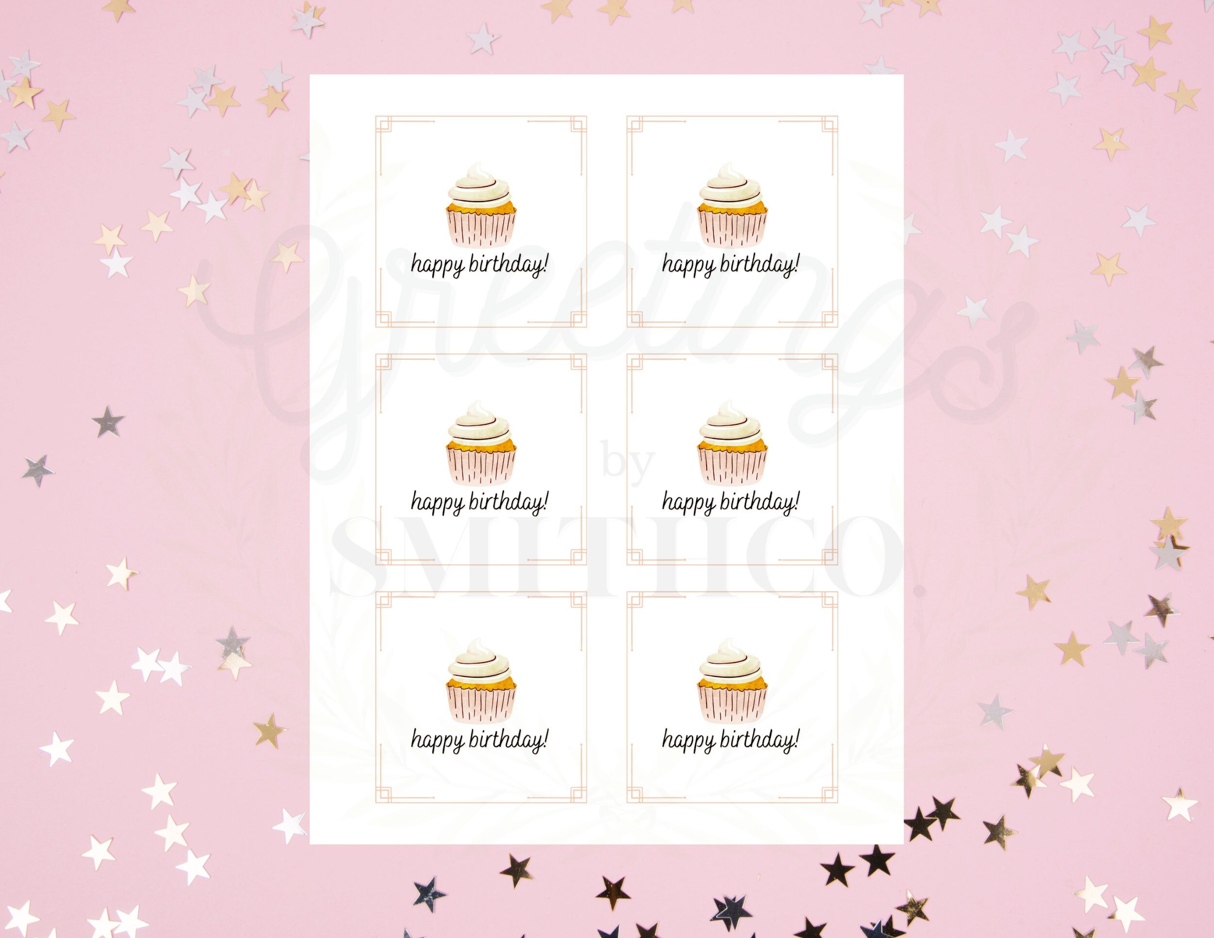 Printable Birthday Card, Printable Gift Tag, Cupcake Gift Tag, Pink ...