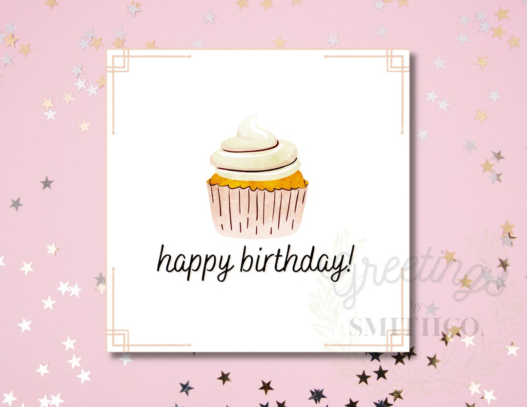 Printable Birthday Card, Printable Gift Tag, Cupcake Gift Tag, Pink ...