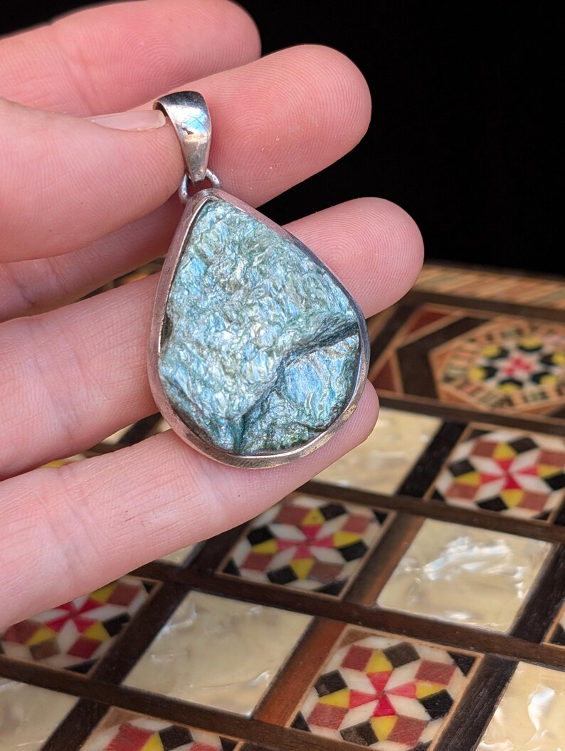 Vintage Fuchsite Pendant: Sterling Silver Green Muscovite Necklace - Etsy