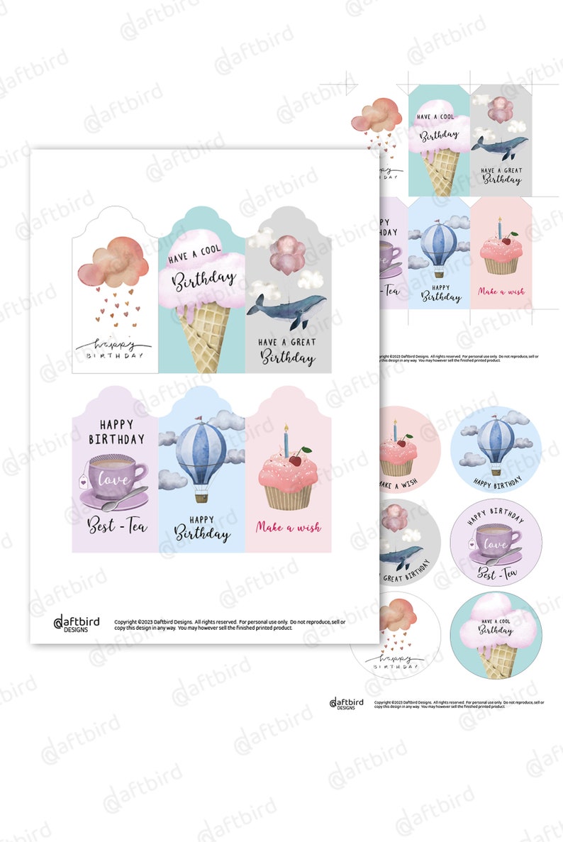 Printable Birthday Gift Tags / Labels. Watercolor Tags. Instant ...
