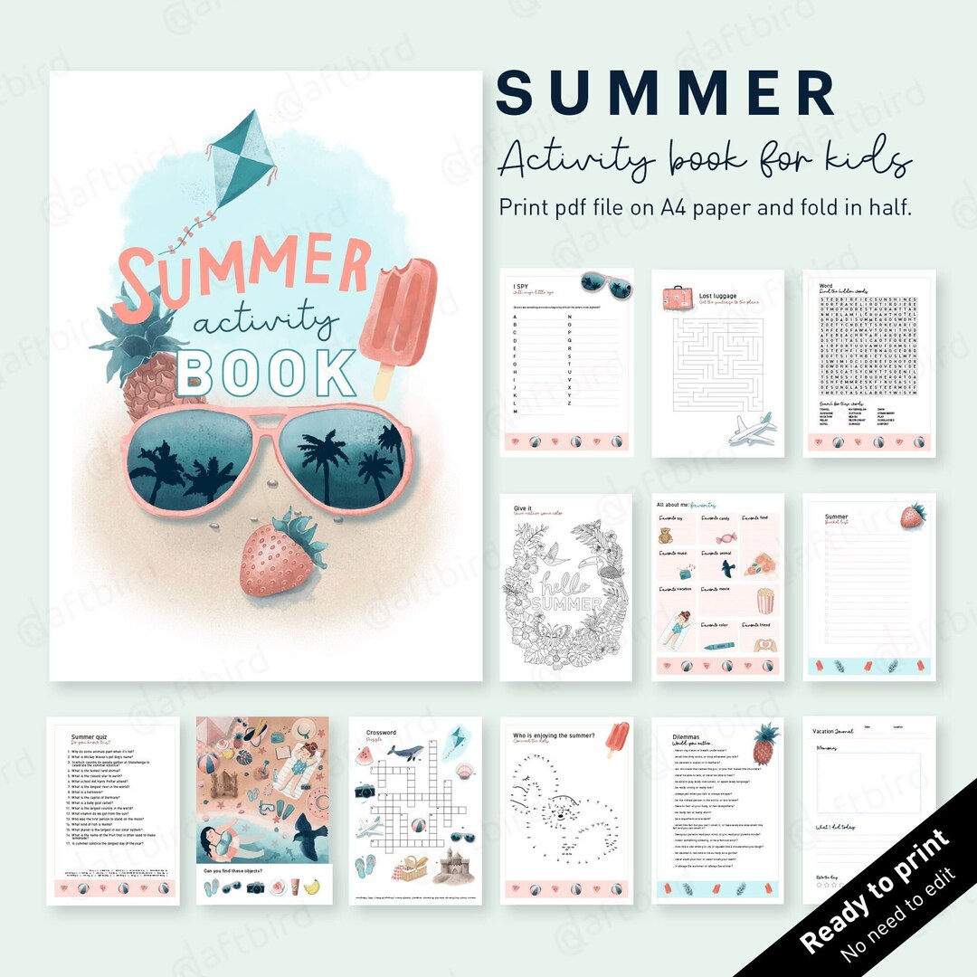 Summer Activity Book for Kids Travel Activity Quiet Book Printable ...