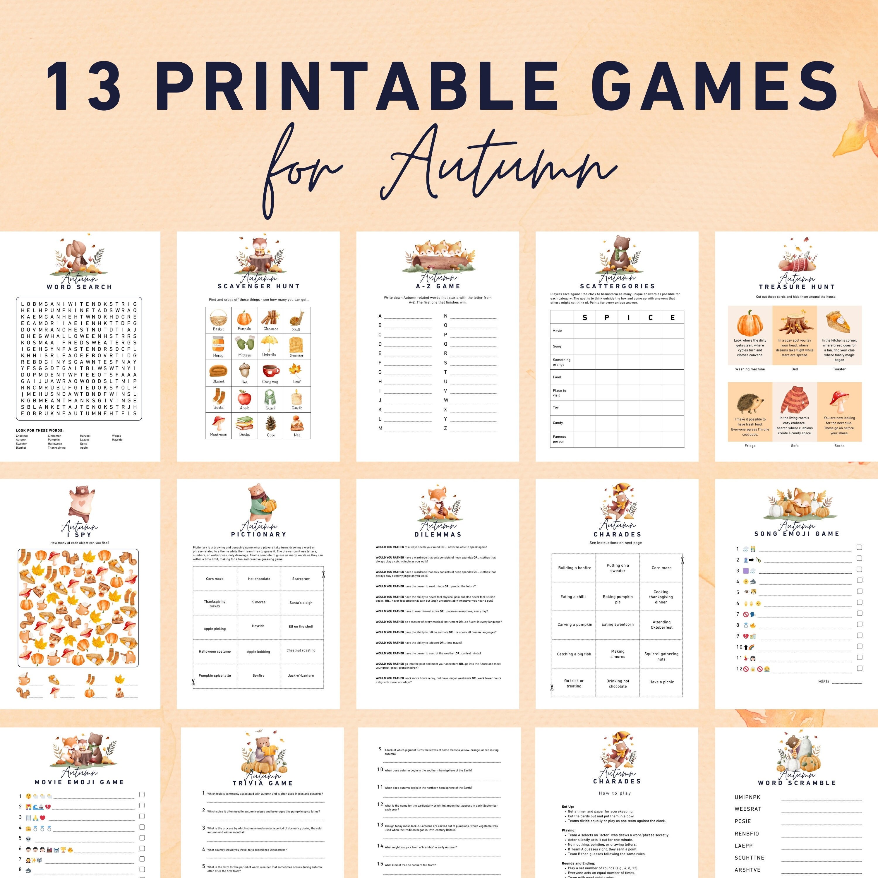 13 Autumn Printable Game Bundle Fall Game Printable - Etsy