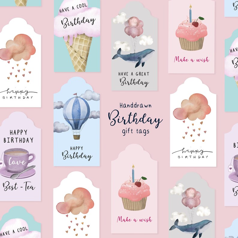 Printable Birthday Gift Tags / Labels. Watercolor Tags. Instant ...